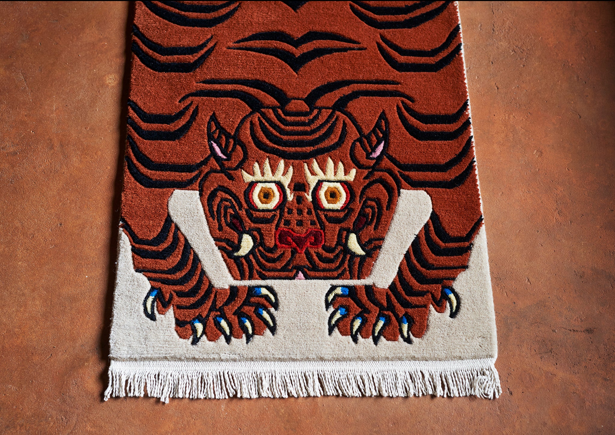 Handwoven Tibetan Tiger Rug by Tibetan Refugee Artisans (Tiger 2) – Tim ...